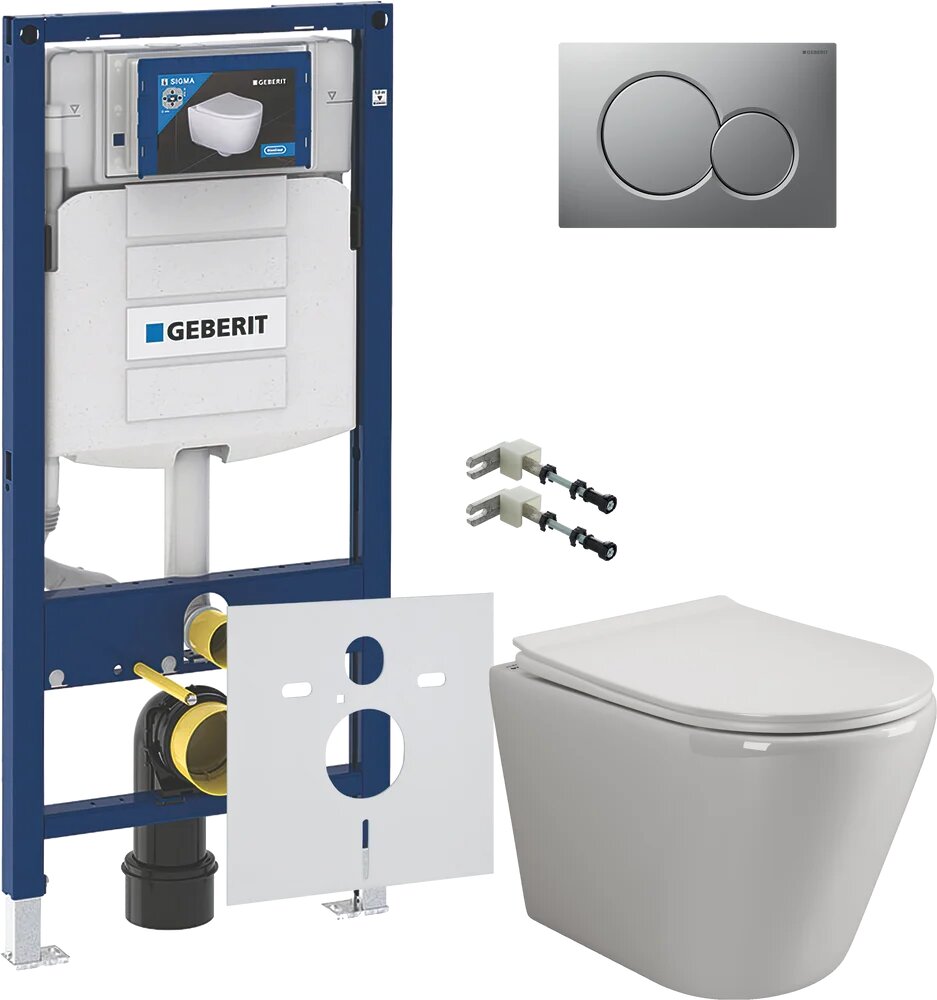 Комплект Унитаз подвесной Ceramicanova Highlight Rimless CN1804 с микролифтом, безободковый / Крепления к стене / Инсталляция UP 320 111.300.00.5, Кнопка Sigma лакированная, матовый хром