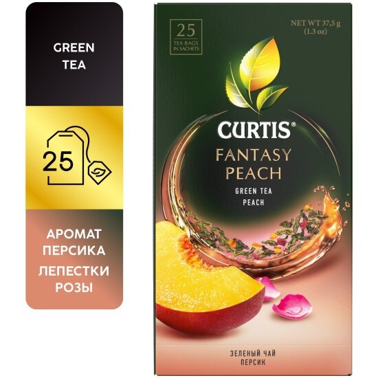 Чай зеленый Curtis "Fantasy Peach" c ароматом персика лемонграссом и лепестками розы 25 пакетиков
