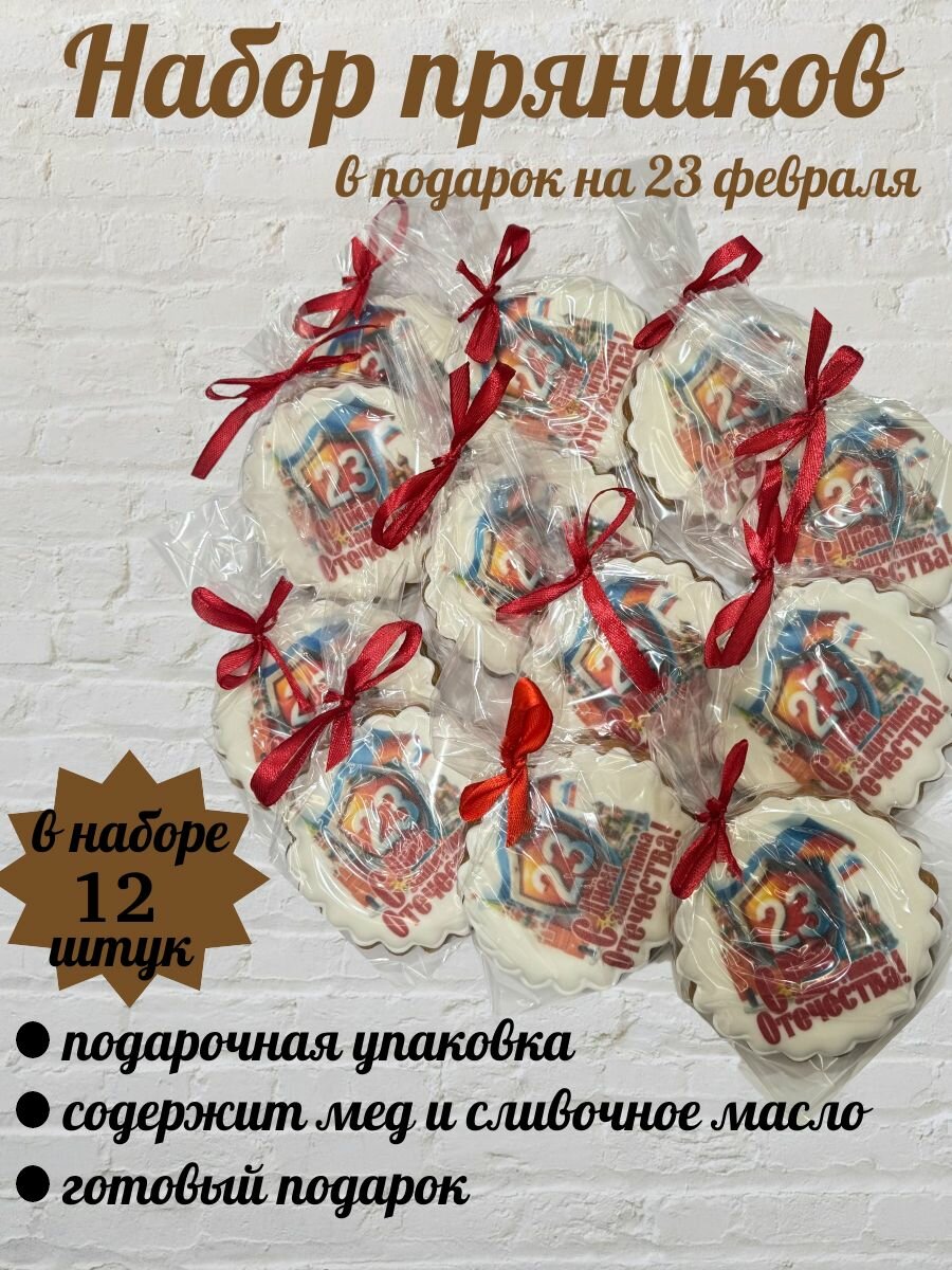 Имбирные медовые пряники в подарок для мужчин и мальчиков на 23 февраля, 12 штук в наборе