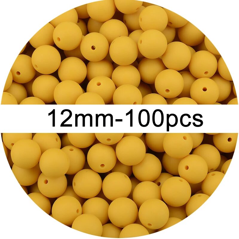Силиконовые бусины 12 мм, Mustard, 100 шт