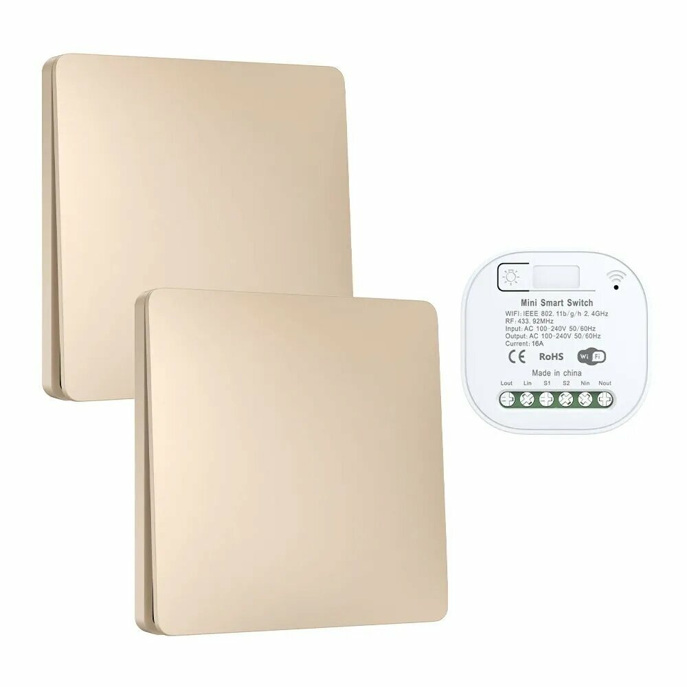 Беспроводной кинетический выключатель света, 1 клавиши и блок управления 433 МГц 220В, 2 шт выключатель, золотой