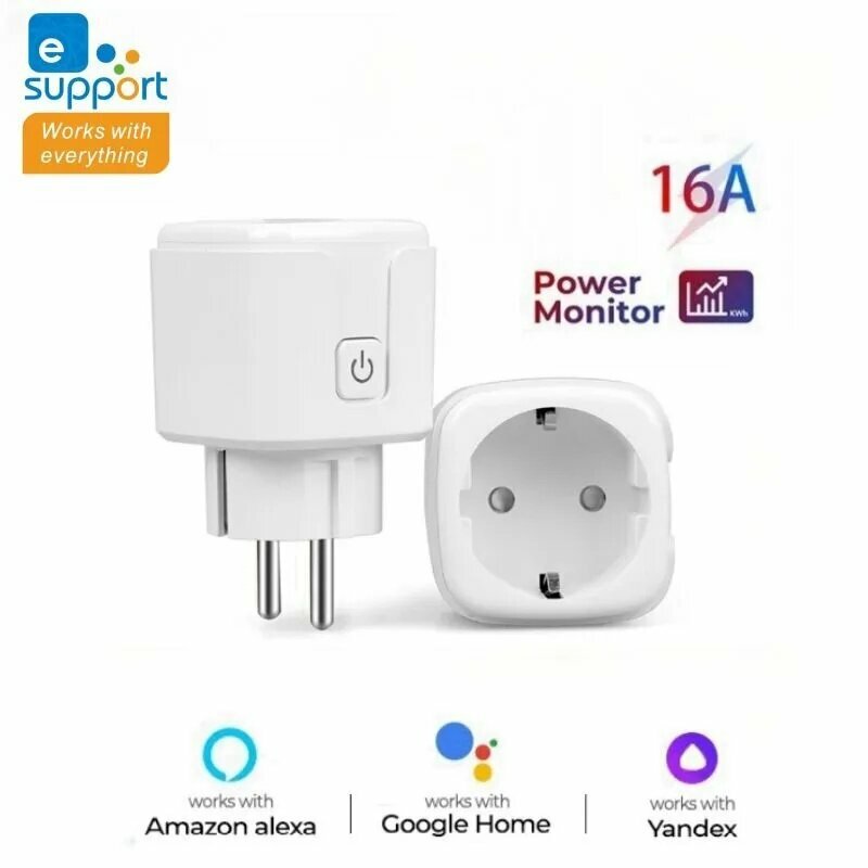Умная розетка с Wi-Fi, eWeLink, мониторинг потребления, Яндекс Алисой, Google Assistant, 16A