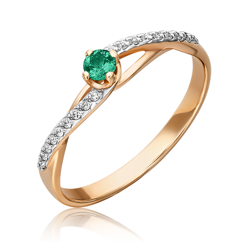 Кольцо, красное золото, 585 проба, бриллиант, изумруд