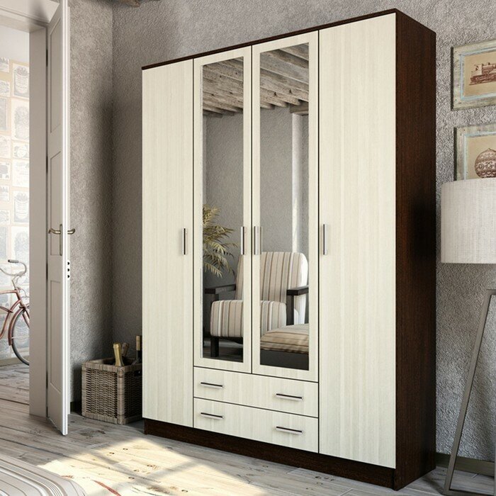 Шкаф прямой четырёхстворчатый «Квадро», 2 ящика, 1600×487×2200 мм, цвет венге/лоредо