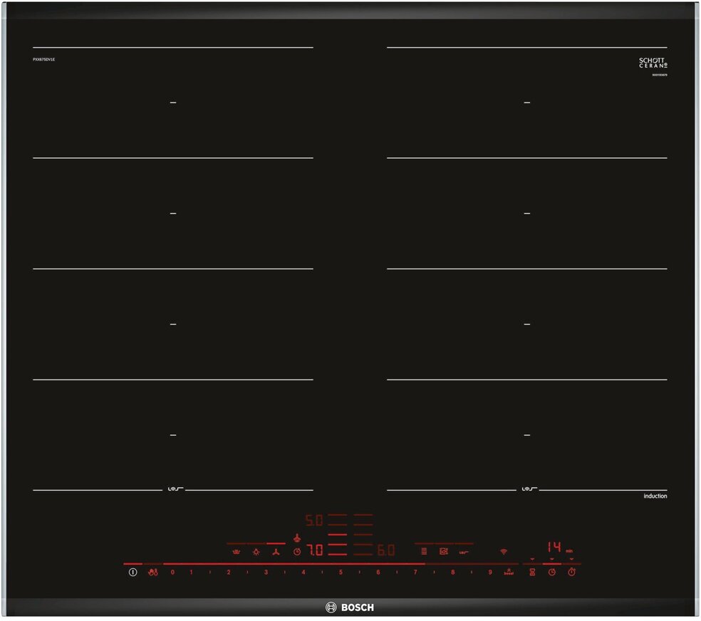 Встраиваемая индукционная варочная панель Bosch Serie|8 PXX675DV1E 60 см, 4 конфорки стеклокерамика, черный