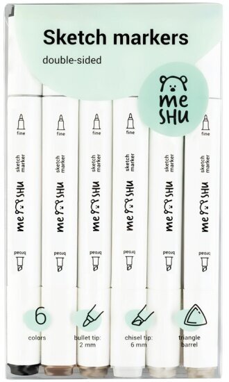 Набор маркеров для скетчинга Meshu 6цв, теплые серые цвета