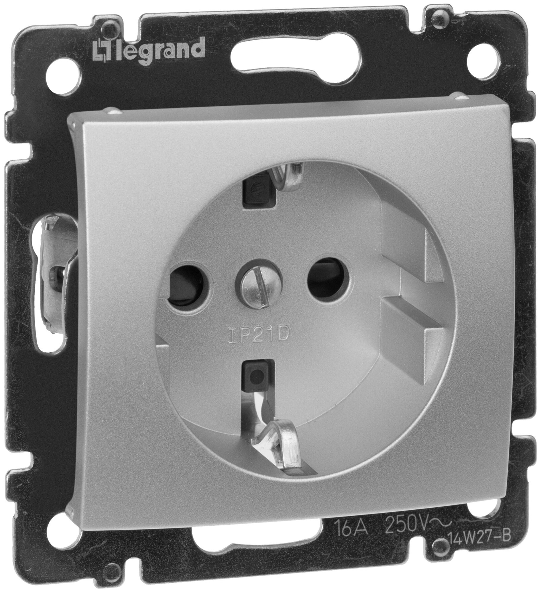 770121 Розетка 2К+З нем. ст. со штроками , алюм.