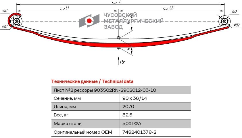 Лист №2 Рессора передняя для Renault Premium 2, Kerax 2 листа