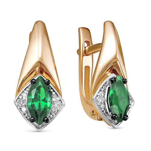 Серьги, золото, 585 проба, бриллиант, изумруд