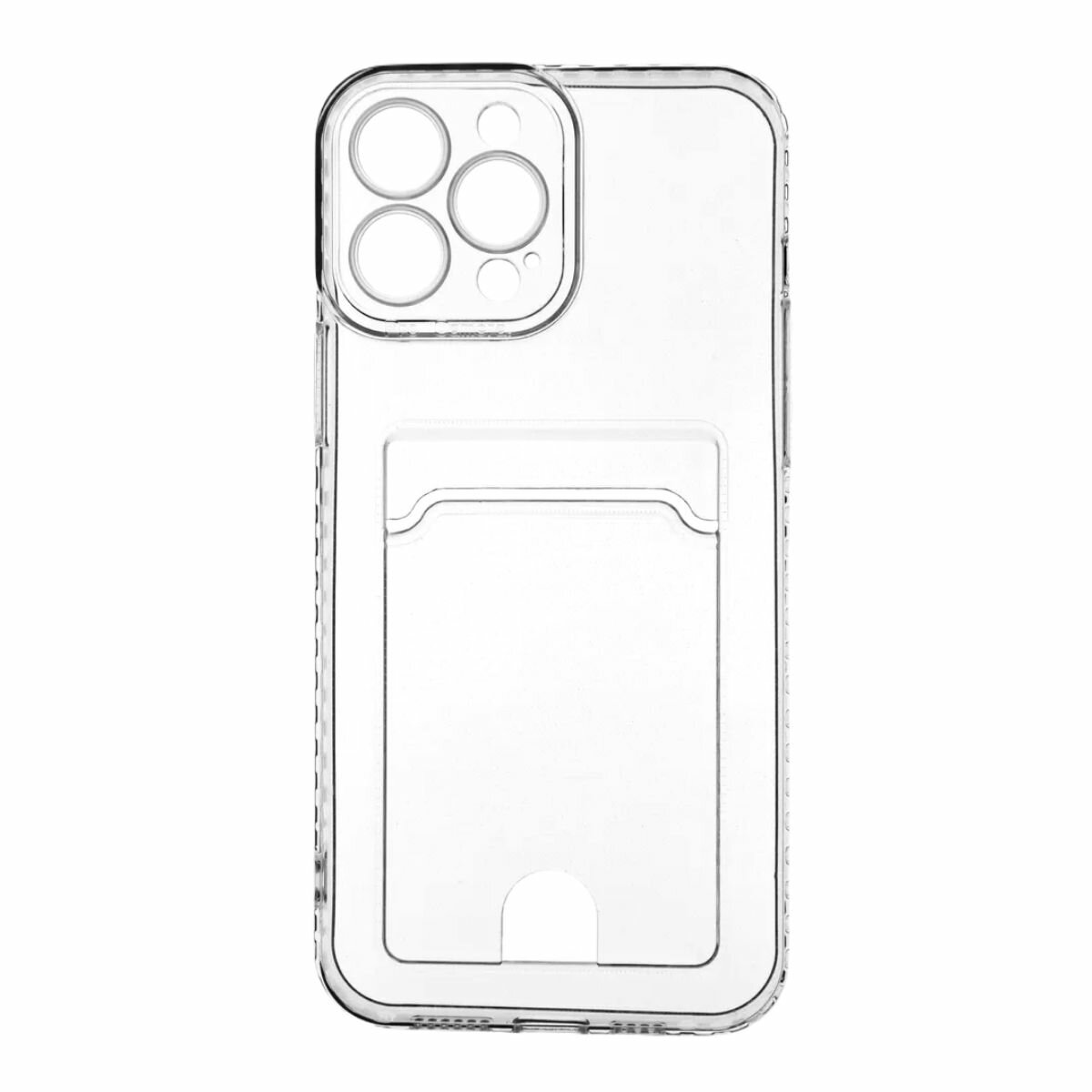 Чехол на Apple iPhone 13 Pro Max с защитой камеры и карманом для карт (кардхолдер), силиконовый, прозрачный