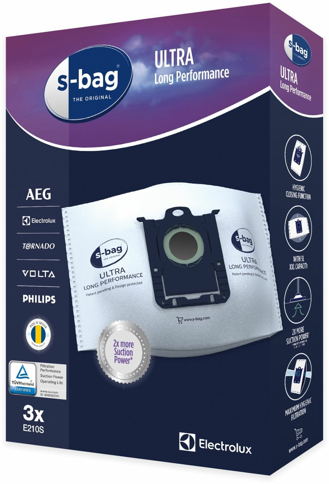 Мешки пылесборники cинтетические для пылесосов Electrolux Ultra Long Performance E210S S-Bag, 3 шт (Из Финляндии)