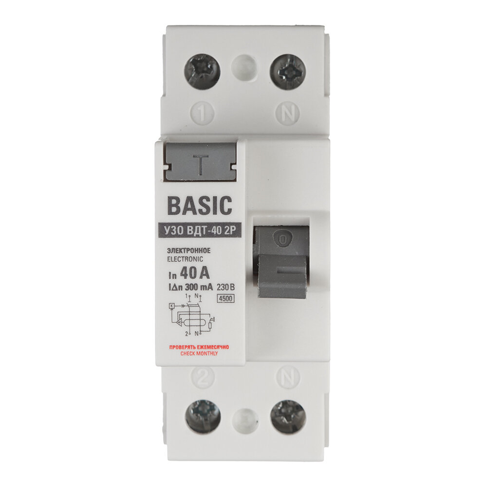 УЗО EKF Basic ВДТ-40 40А 1P+N тип AC 300 мА 4,5 кА (elcb-2-40-300e-sim)