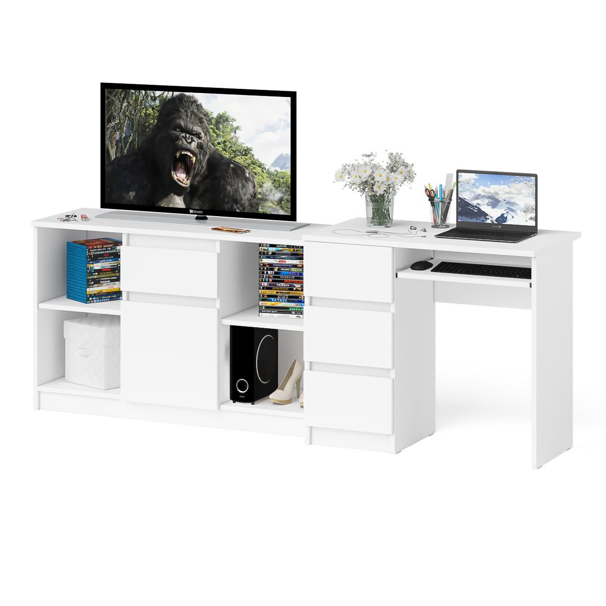 Компьютерный стол для дома, для школьника письменный Спасибо-Мебель 211см белый