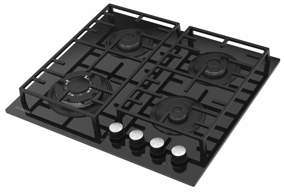 Газовая варочная панель Hyundai HHG 6438 BG 60 см, 4 конфорки электроподжиг, черный