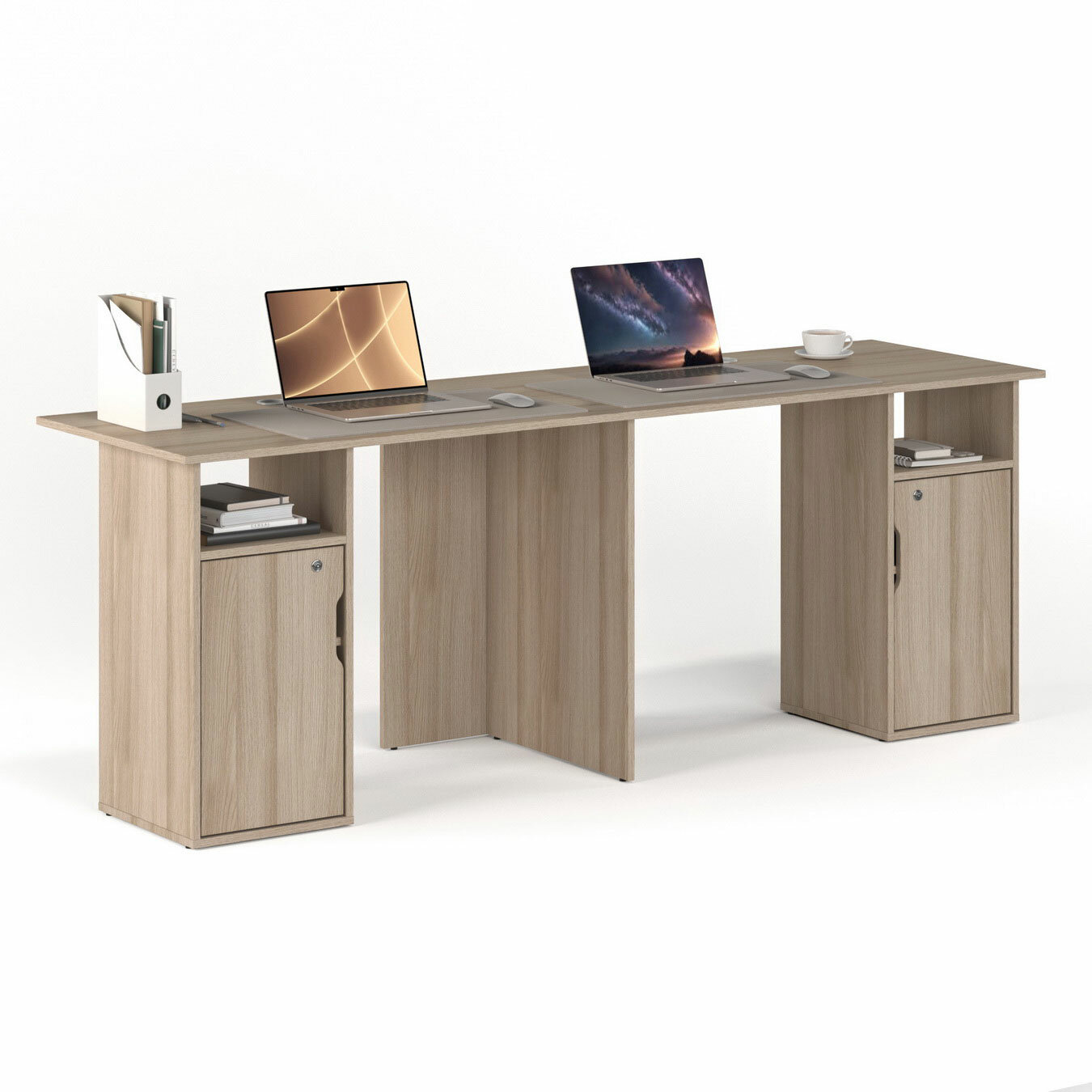 Письменный стол для двоих 208х60 МагМебель №81 ясень шимо светлый