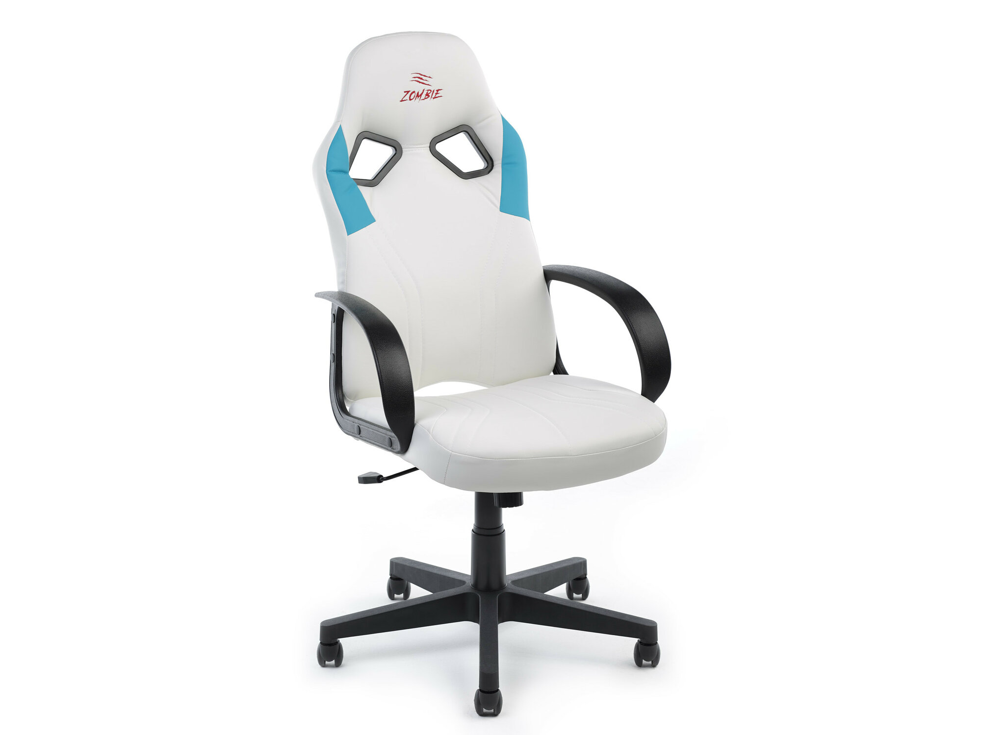 Кресло игровое Zombie RUNNER, обивка: эко. кожа, цвет: белый/голубой