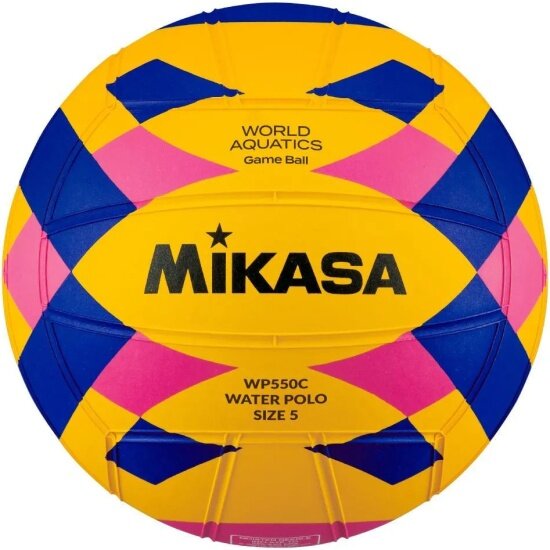 Мяч для водного поло Mikasa WP550C р.5, мужская, FINA Approved, вес 400-450гр, желт-сине-роз