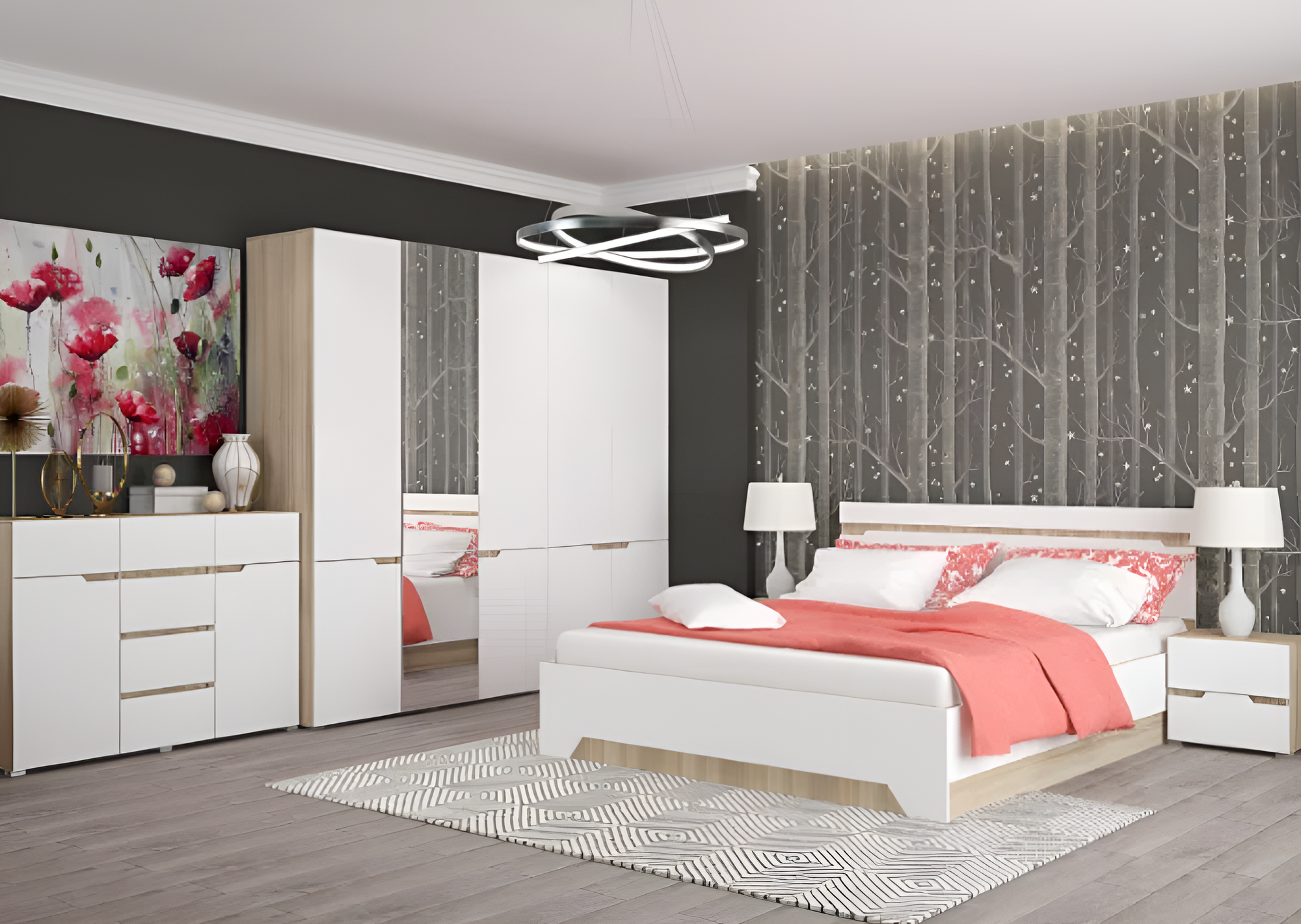 Шкаф 2х-створчатый Анталия сонома белый софт 900*2030*466 Горизонт