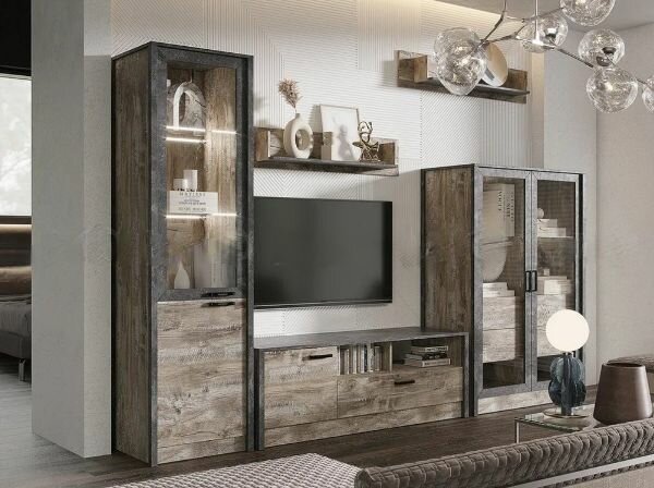 Комплект мебели для гостиной "Амели" Дуб Юкон/Бетон темный