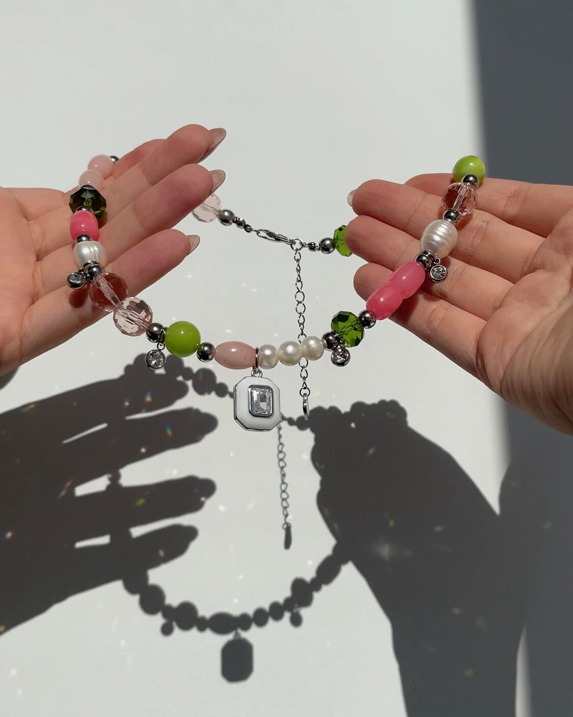 Чокер, жемчуг культивированный, стекло, гематит, нефрит, жадеит