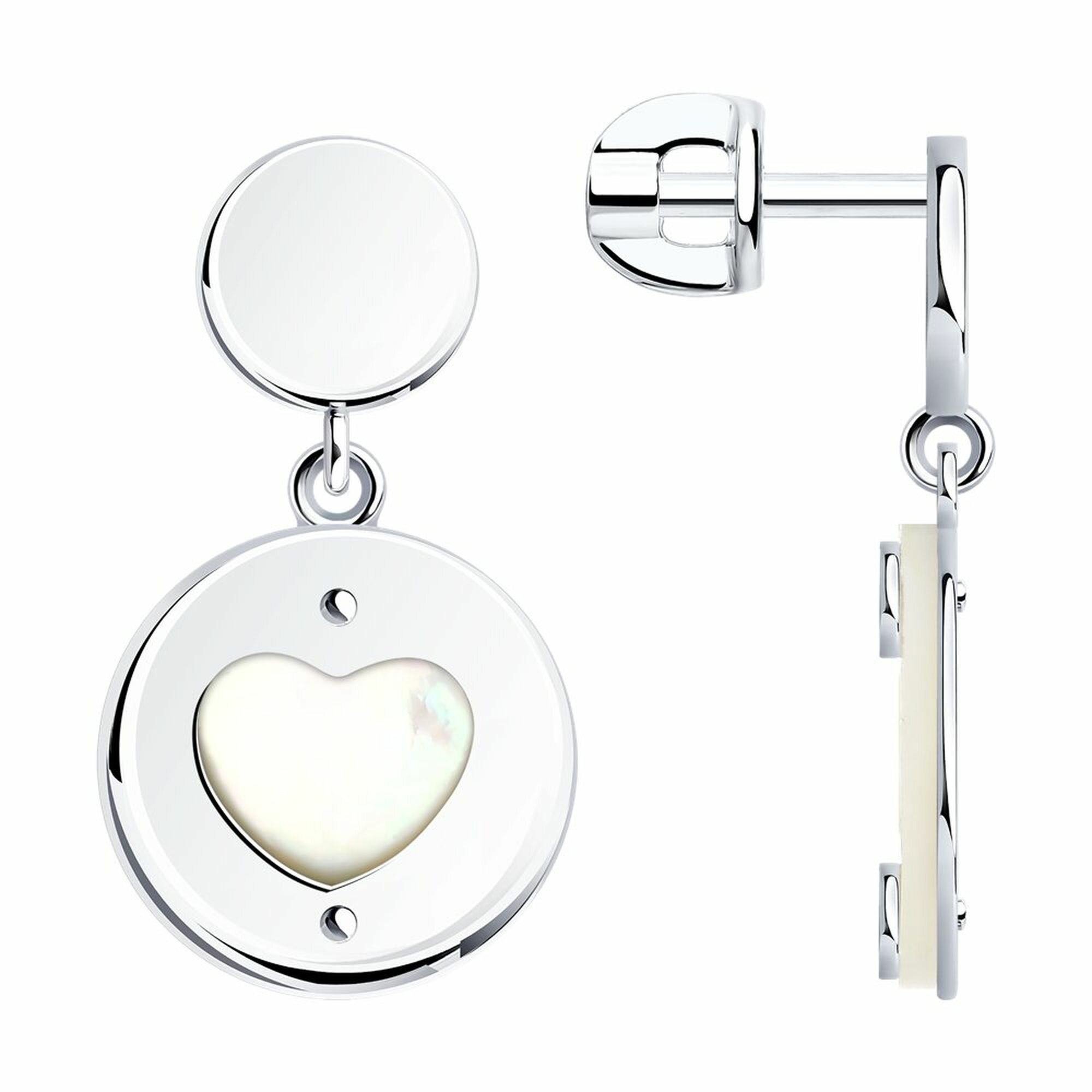 Серьги с подвесками, серебро, 925 проба, родирование, перламутр