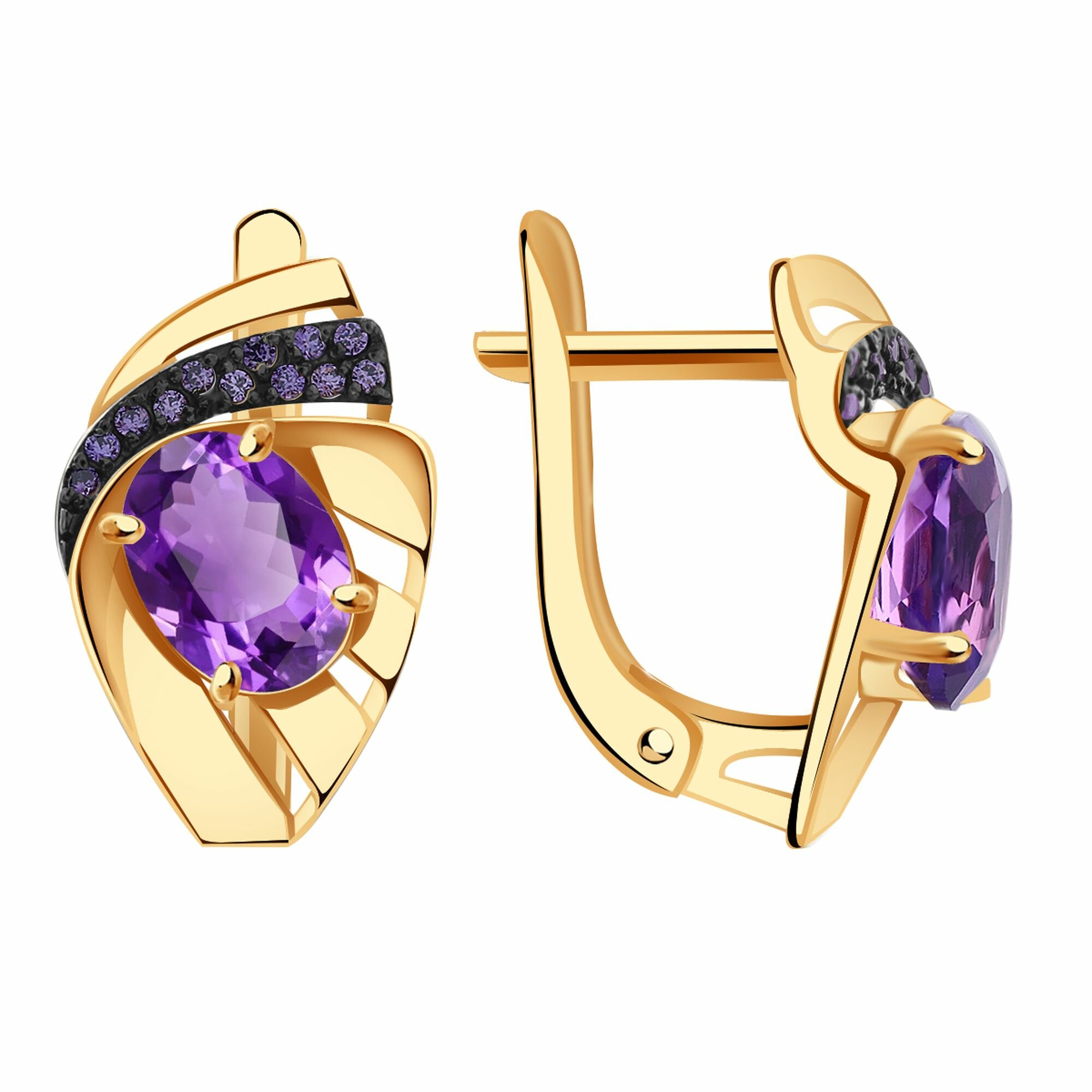 Серьги Diamant online, красное золото, 585 проба, аметист, фианит