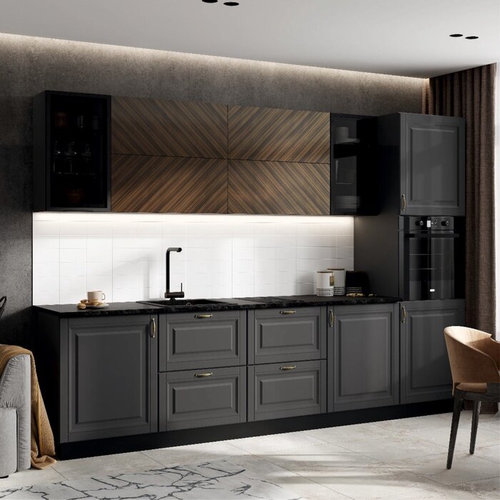 Кухонный гарнитур прямой «Престиж», с столешницей, 3000 мм, цвет графит/графит софт/прайм орех