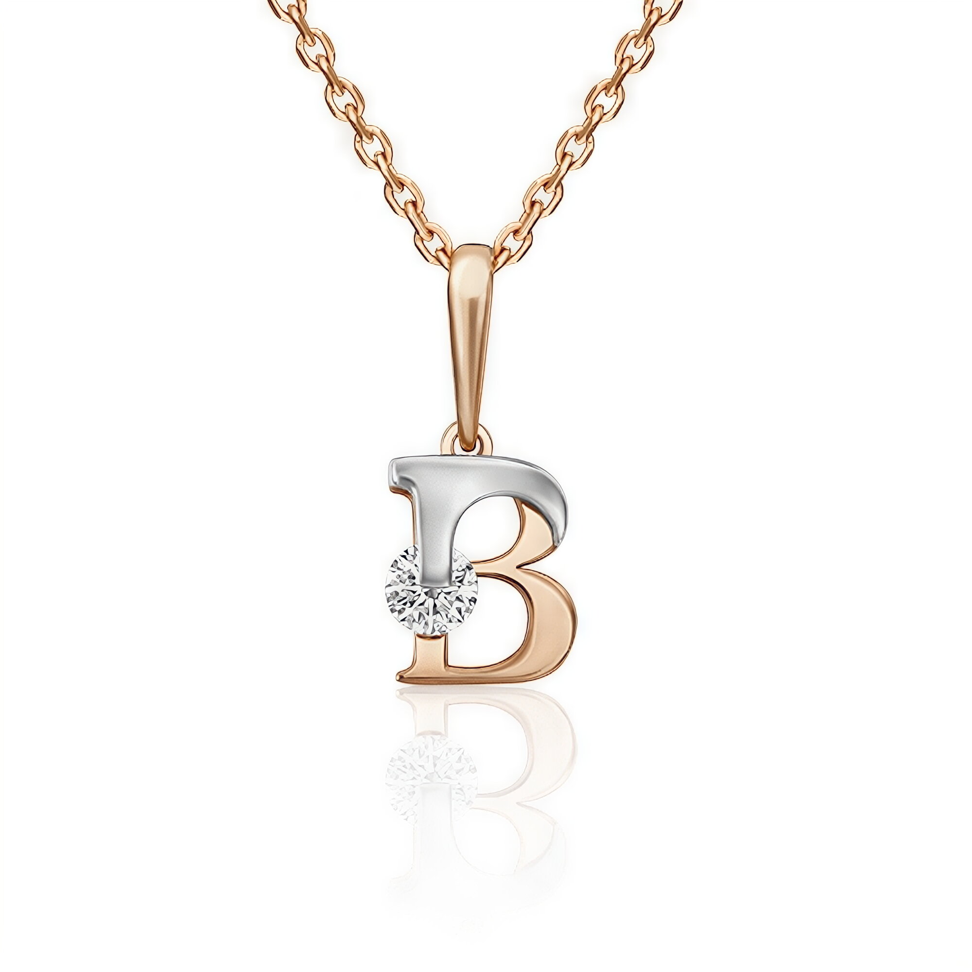 Подвеска, комбинированное золото, 585 проба, фианит