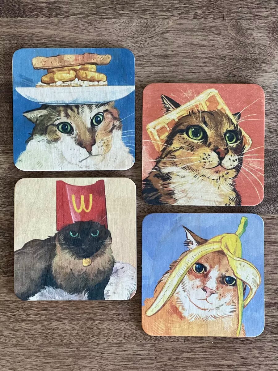Подставка под кружку и стаканы мем котики 4 шт