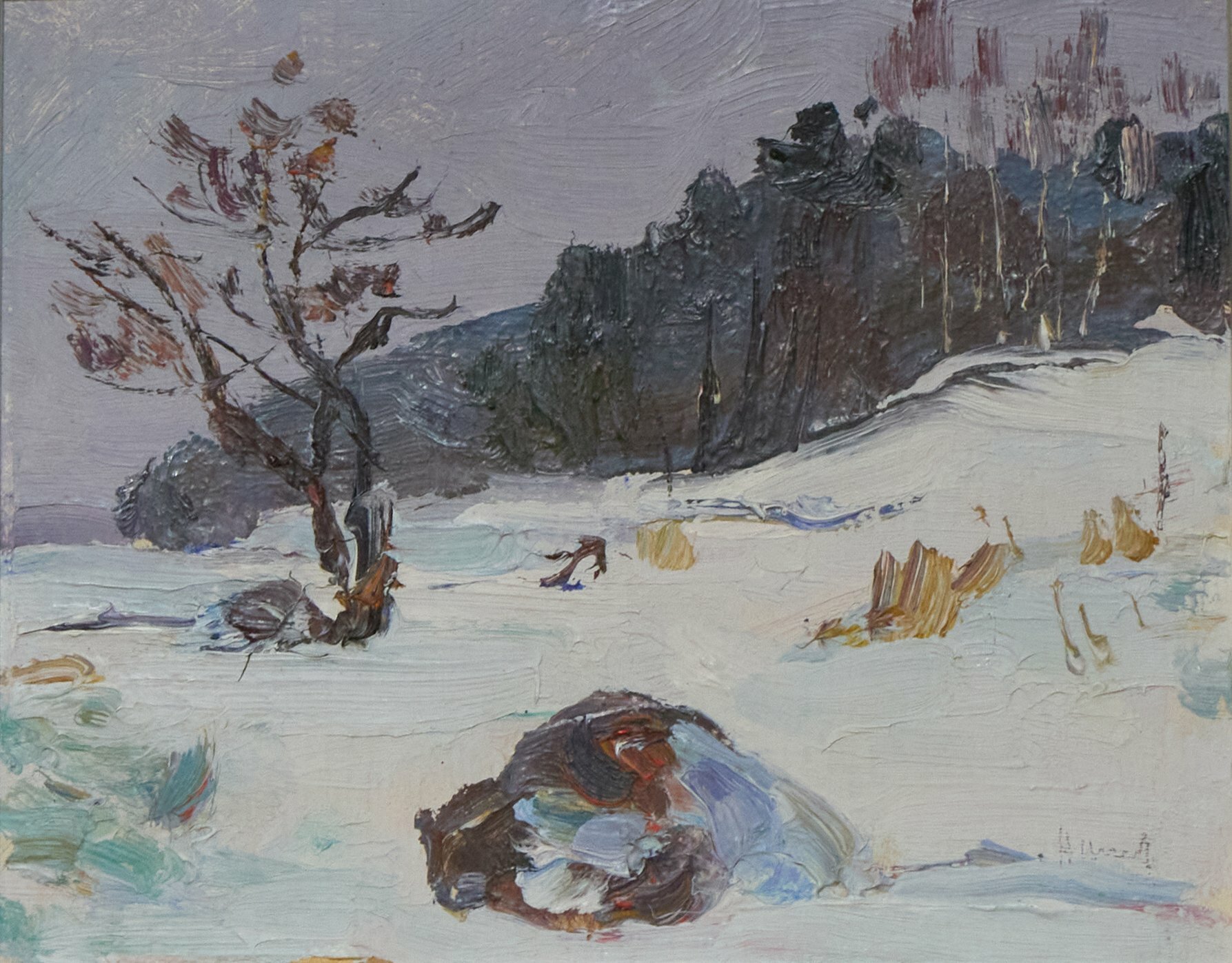 Зимний лес, Александр Акимов, Импрессионизм, Картон, Масло