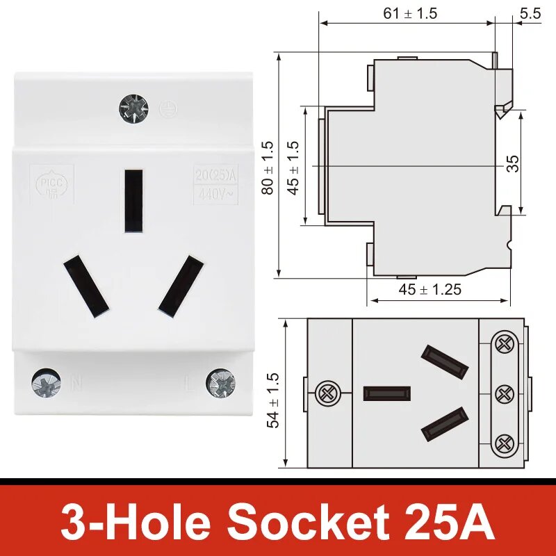 Стандартная модульная розетка DIN-рейка 16А 25А 250В 25A Socket