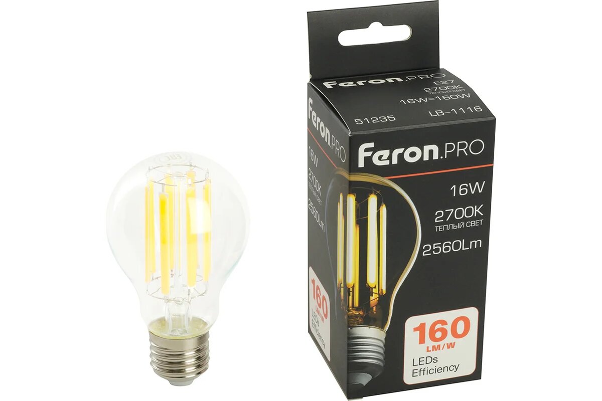 FERON . PRO LB-1116 Лампа светодиодная шар E27 16W 2700K 175-265V 51235 для светильников
