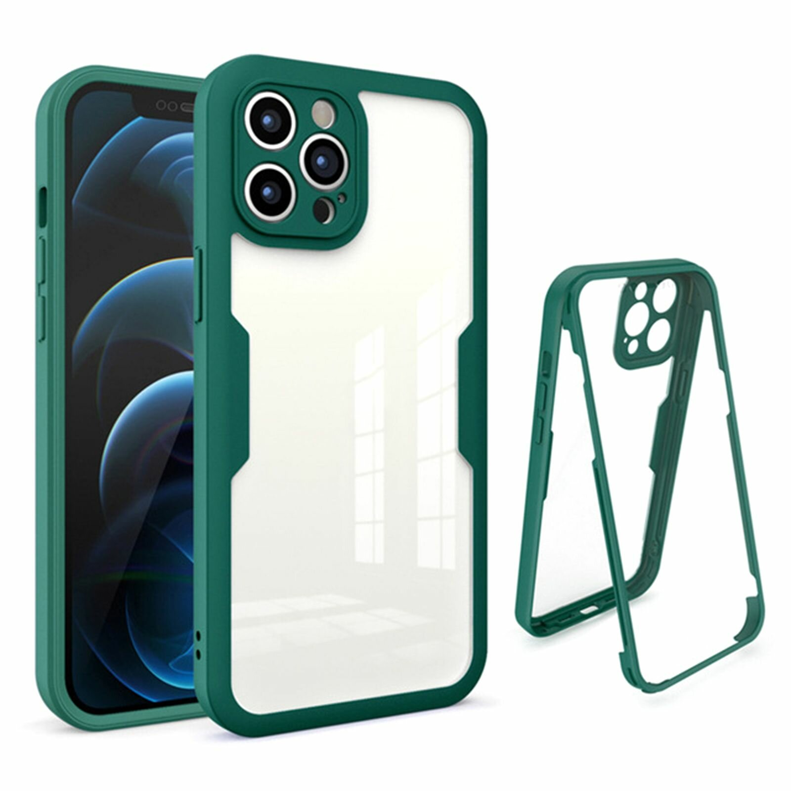 (1 комплект) для мобильных телефонов серии 13, двусторонний чехол для мобильного телефона из закаленной пленки с углом обзора 360 градусов-зеленый-13 PRO