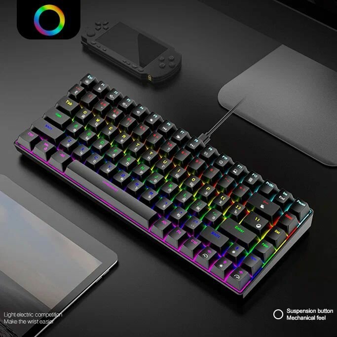 Клавиатура для компьютера Wolf K84 механическая проводная игровая с подсветкой RGB для ноутбука usb TCL 70% мини механика светящаяся компактная