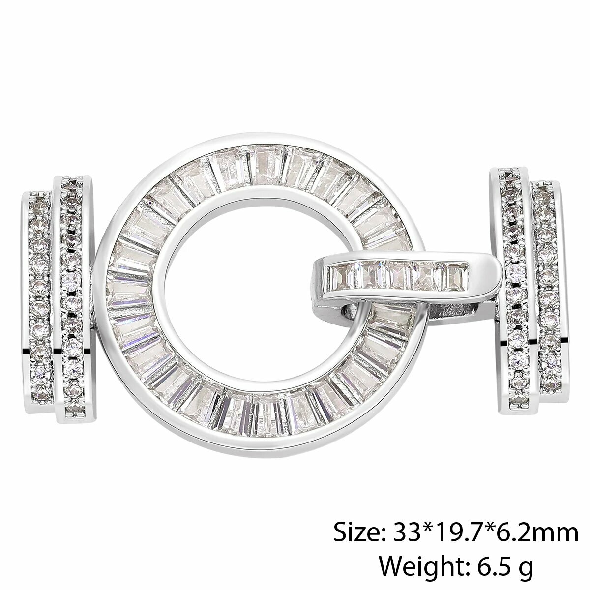Застежка для браслета Juya, серебряная, с кубическим цирконием, 33*19.7*6.2мм, 6.5
