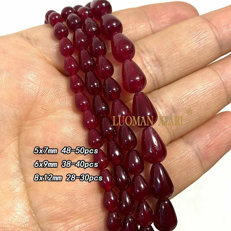 Натуральные бусины из халцедона и рубина LUOMAN XIARI 8x12mm drop
