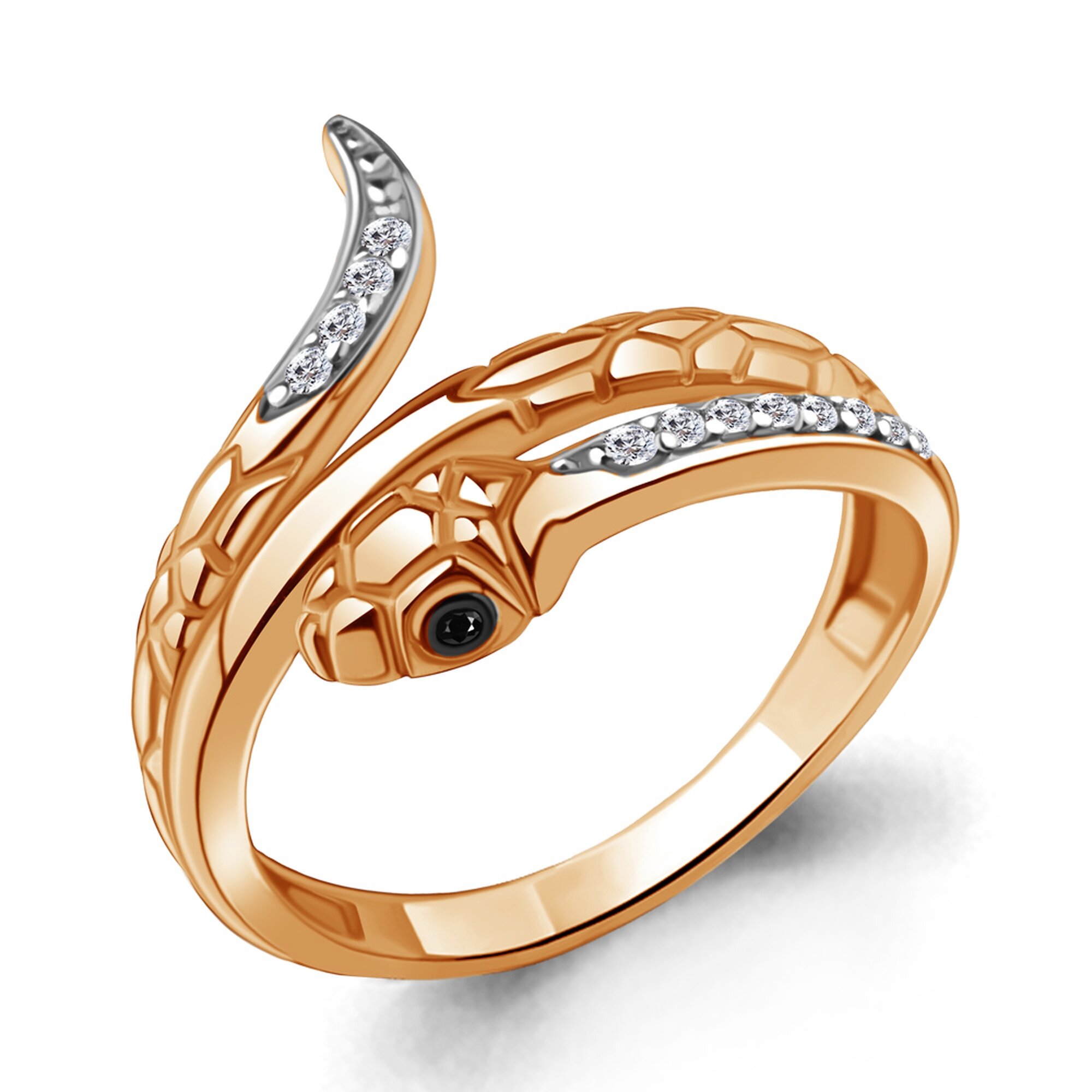 Кольцо, серебро, 925 проба, золочение, кристалл, фианит