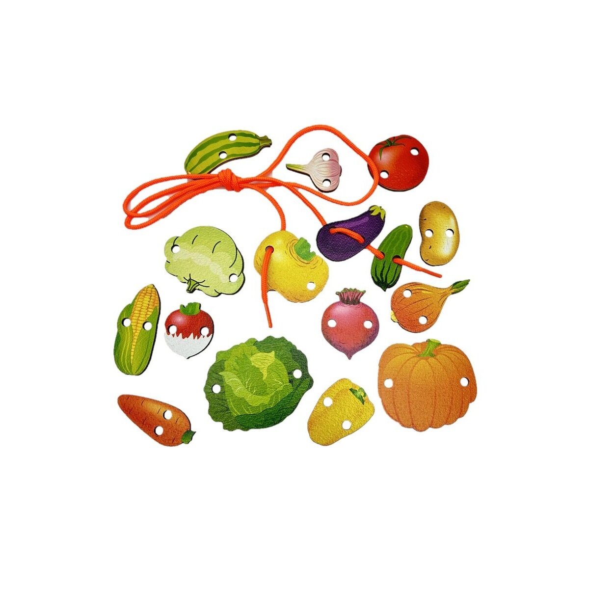 Шнуровка-бусы Нескучные игры "Овощи" дерево, в пакете (8783)