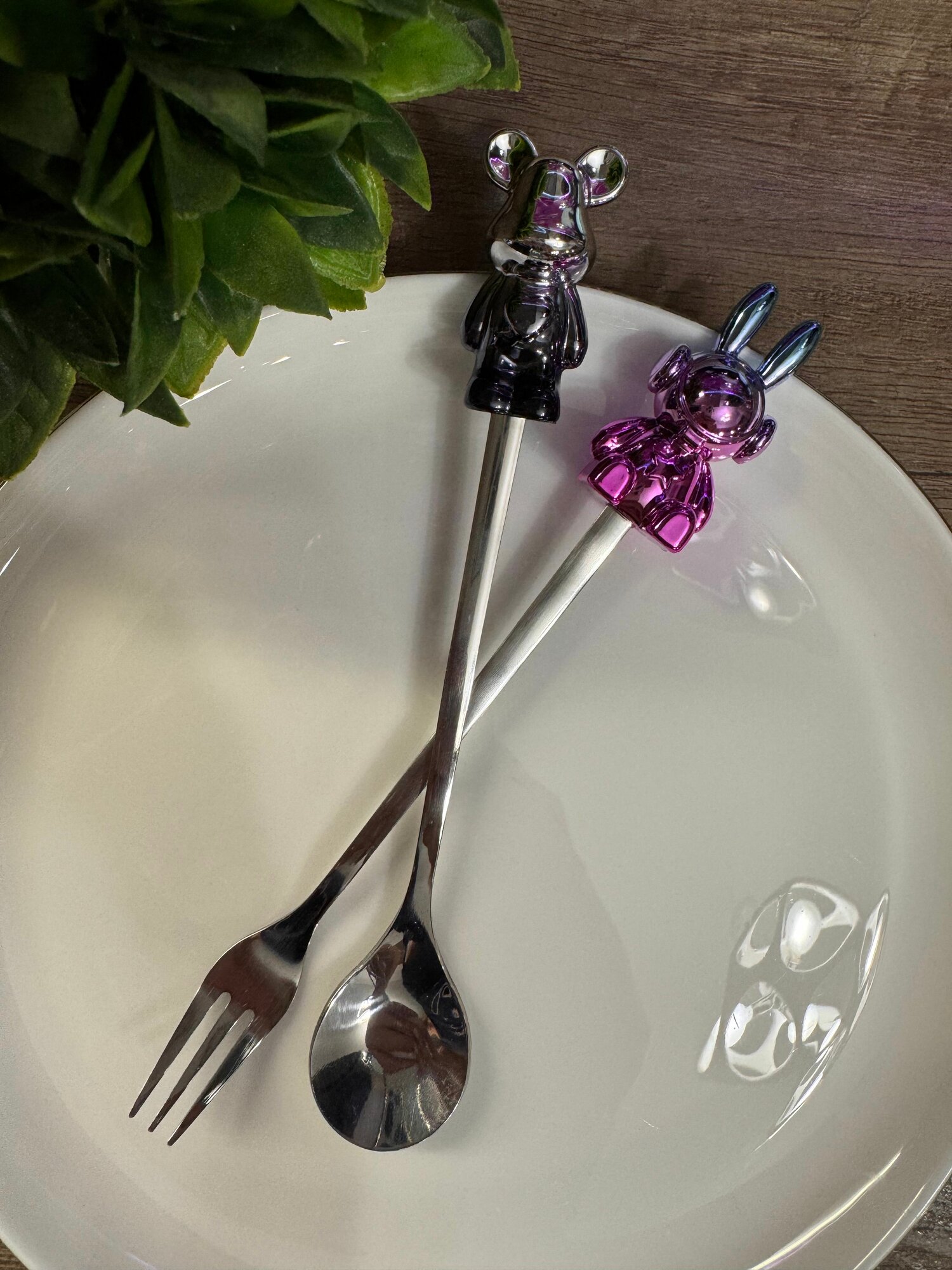 Подарочный набор десертных столовых приборов (вилка+ложка Мишка, зайка)