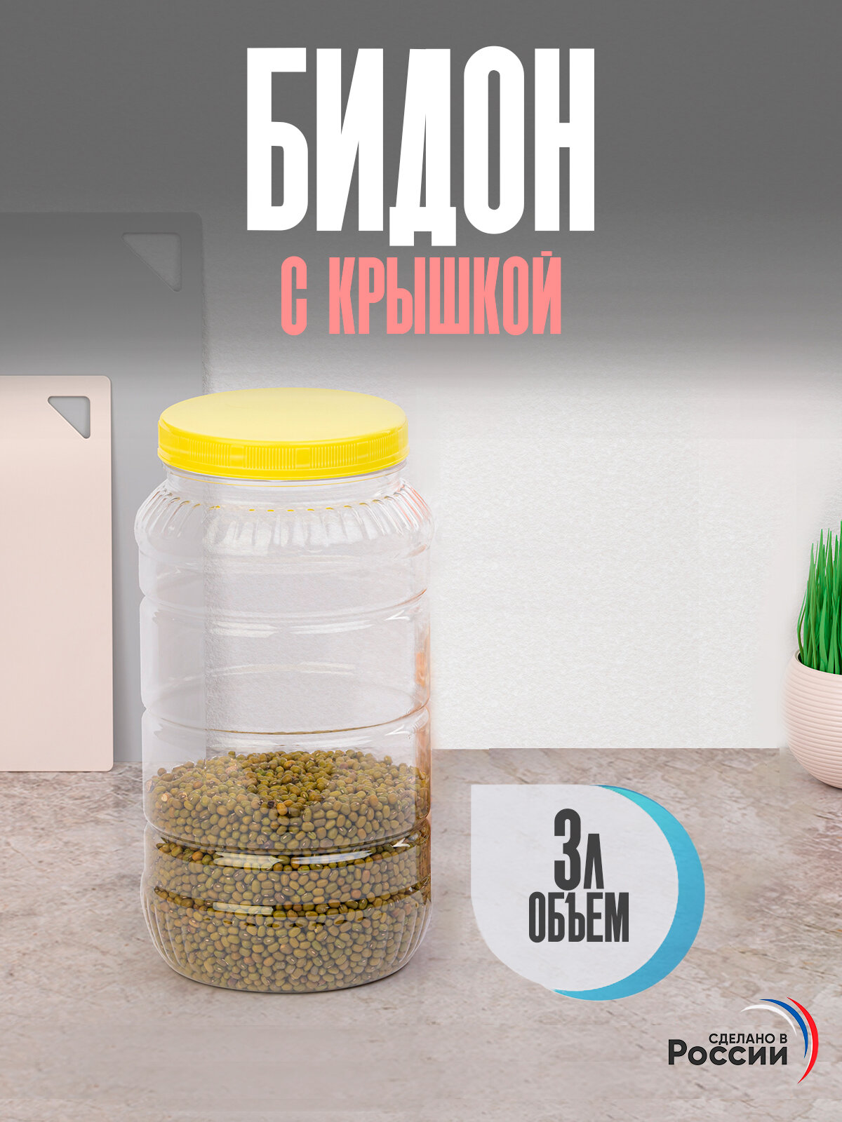 Бидон Альтернатива, прозрачный, пластик, 3 л, с крышкой, белый