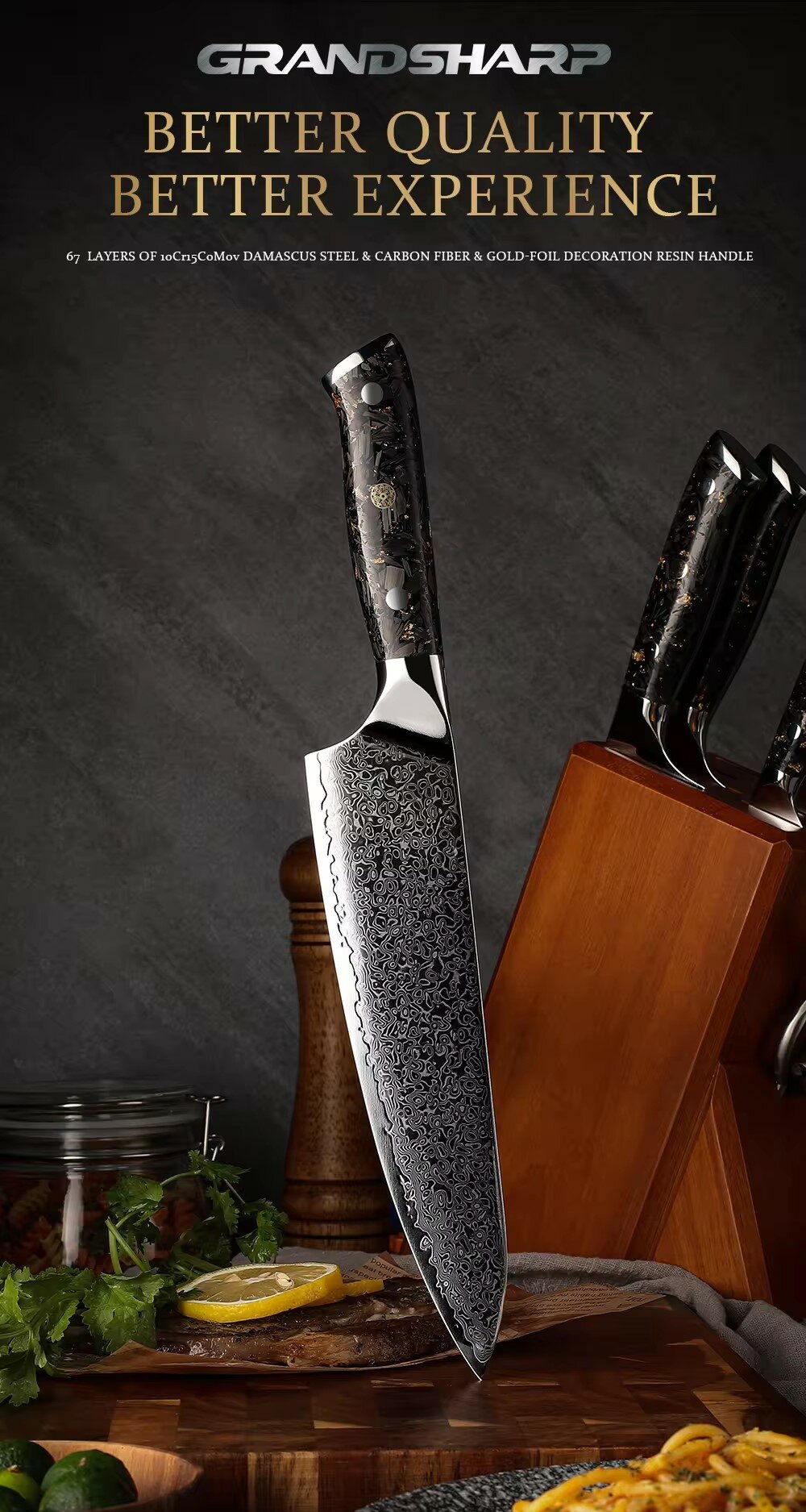 Премиум шеф нож нож из дамасской стали GRANDSHARP