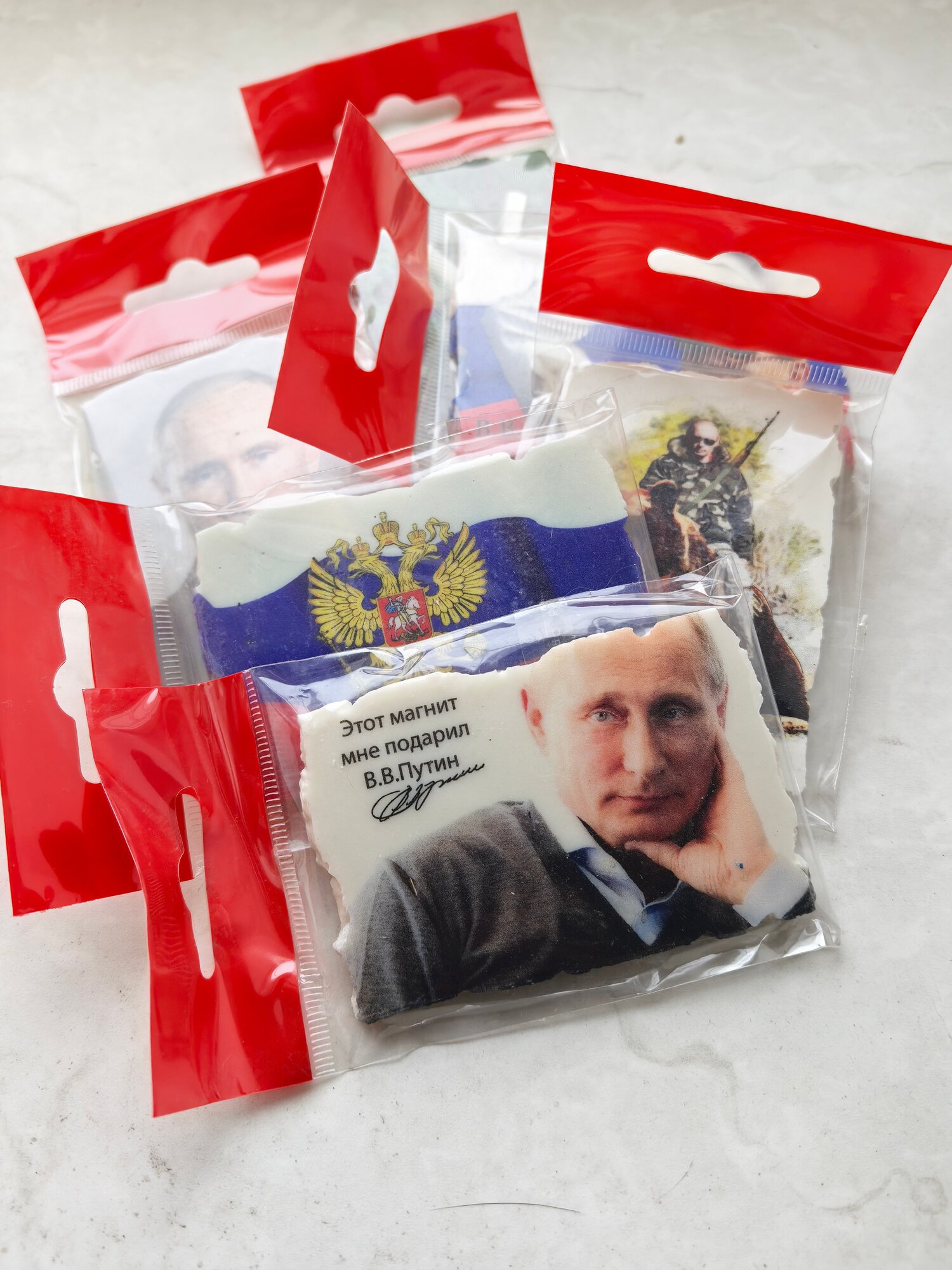 Магнит сувенирный, Путин, Россия, набор из 7 шт, 8*5 см, искусственный мрамор, печать на камне