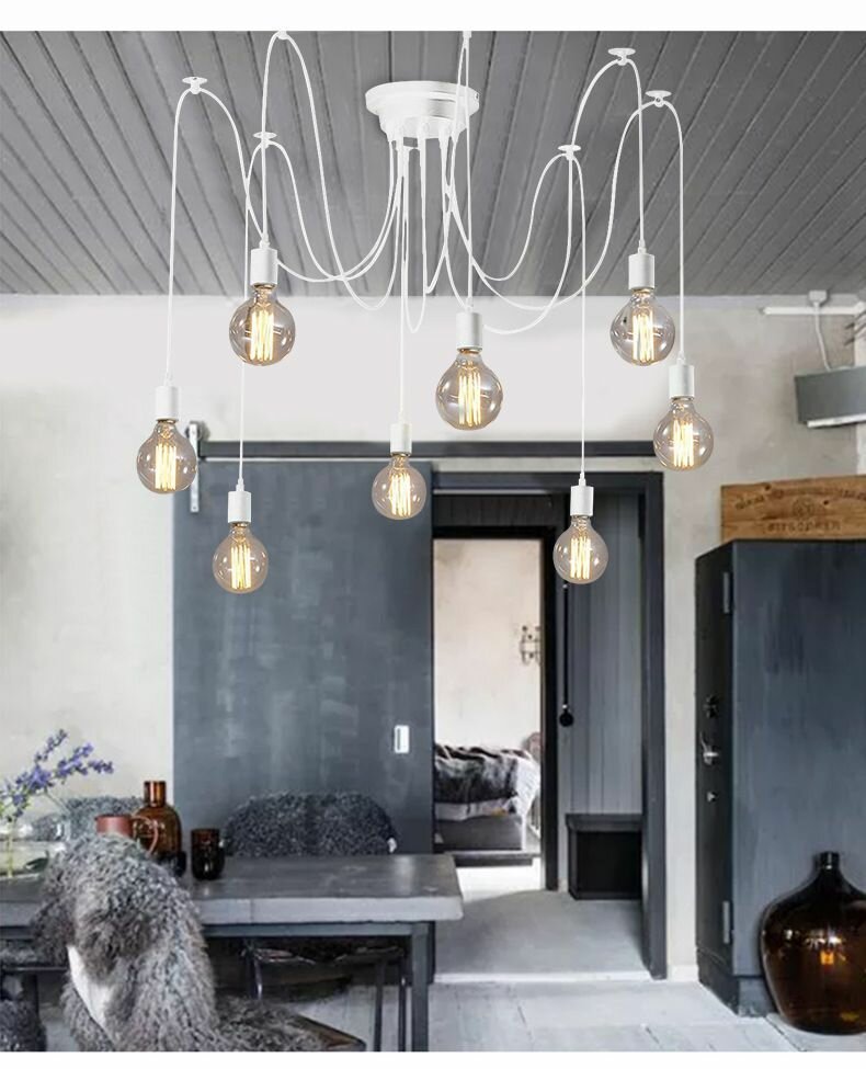 Люстра потолочная паук лофт, подвесной светильник, 8 силиконовых патронов, E27, для спальни, кухни и зала -kpa