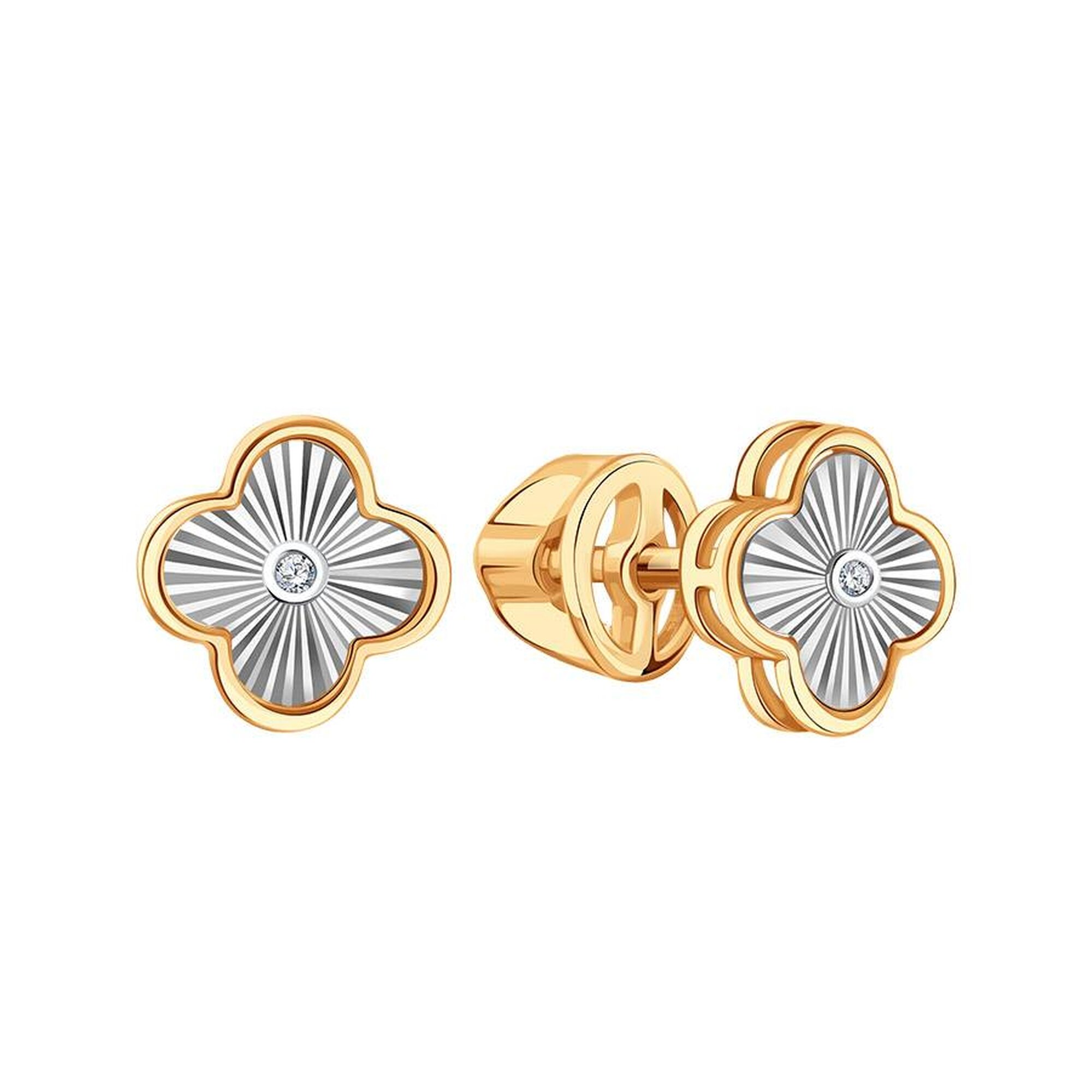 Серьги пусеты, красное золото, 585 проба, бриллиант