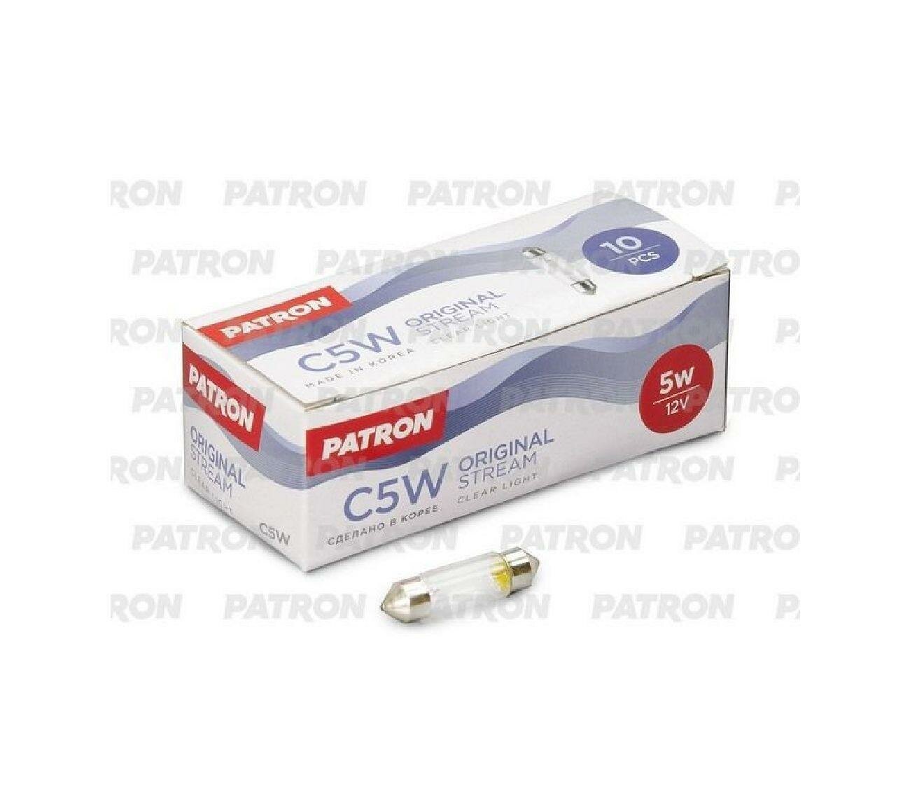 Автомобильная лампа PATRON PL3501, накаливания, SV8.5, 12 В, C5W, 5 Вт, 10 шт.
