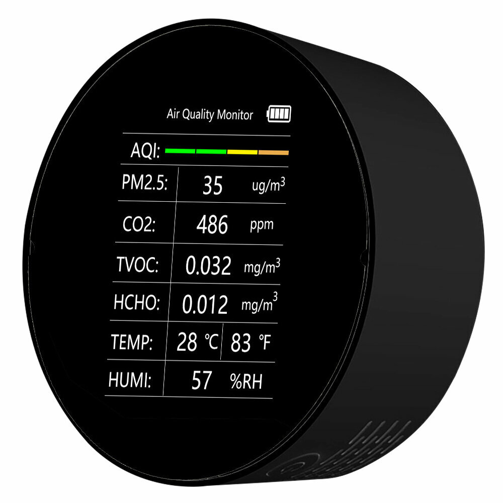 Многофункциональный детектор качества воздуха 7 в 1 PM2,5 TVOC CO2 HCHO Датчик температуры и влажности AQI Домашний стол Офисный автомобиль Монитор качества воздуха в помещении