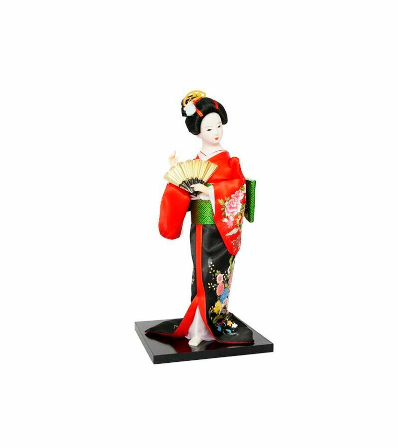 Статуэтка "Гейша" в красном кимоно, высота 27 см (кукла на подставке)