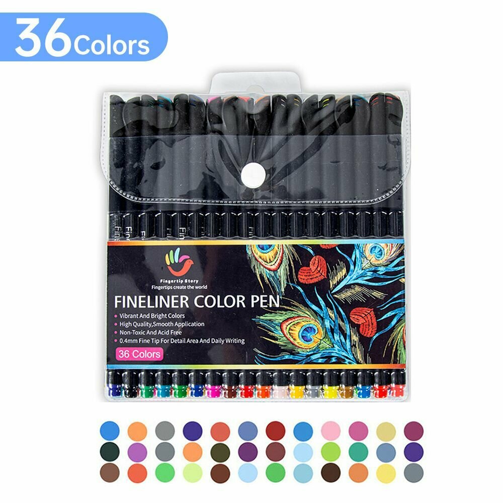36 цветных ручек Fineliner с тонкими точками, маркеры с наконечником 0,4 мм для