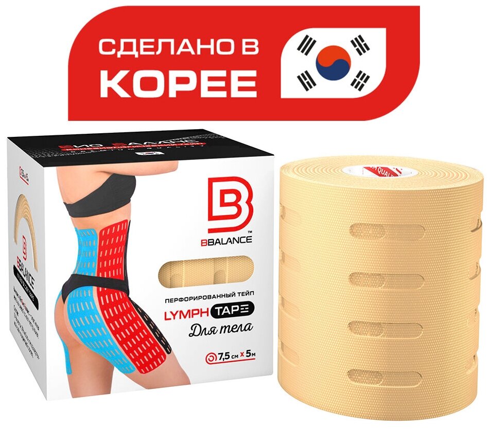 BBalance Tape лимфодренажный тейп для эстетического тейпирования тела BB LYMPH TAPE, 5см * 5м, голубой