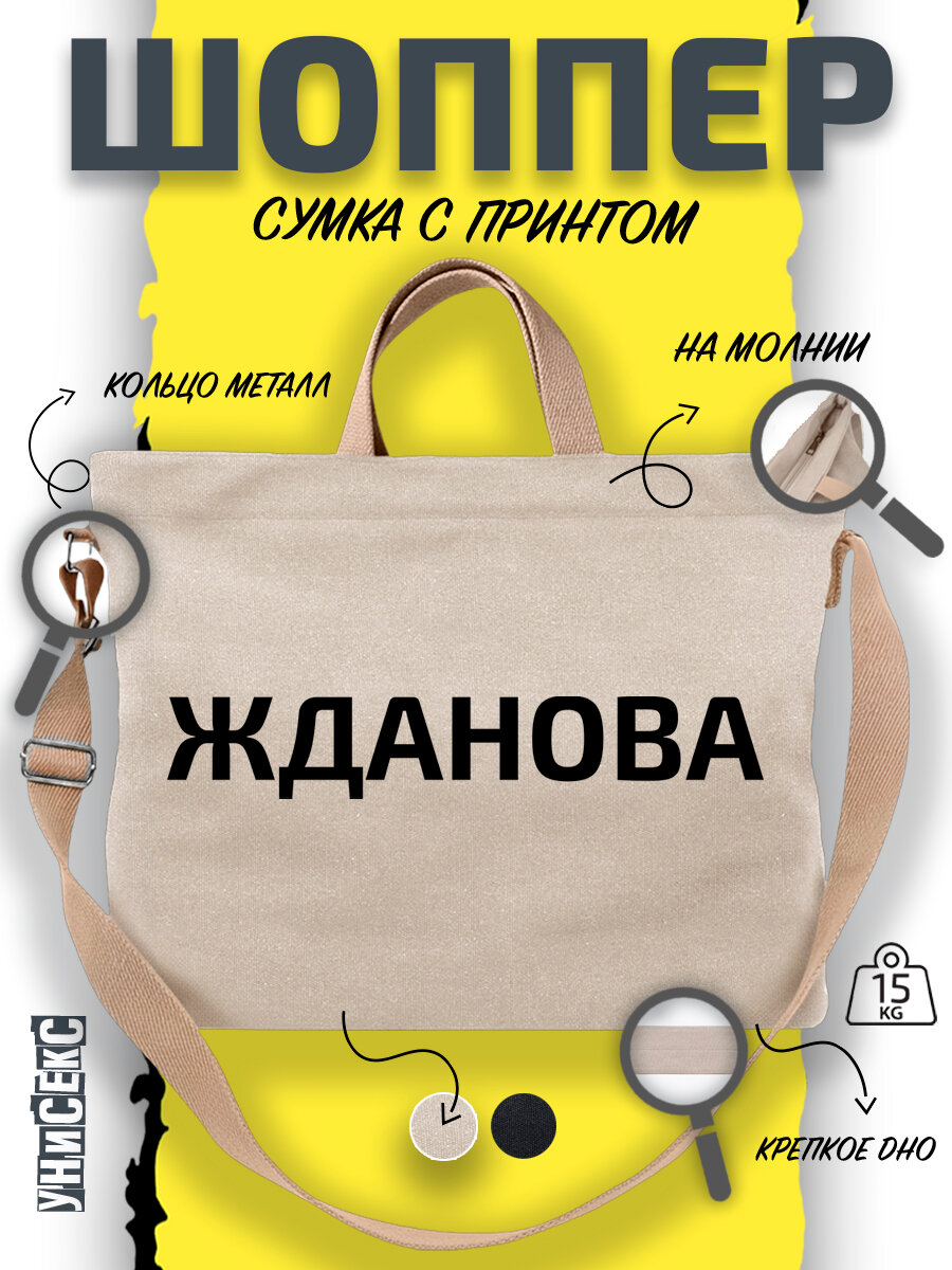 Сумка  шоппер y2k через плечо с фамилией Жданова